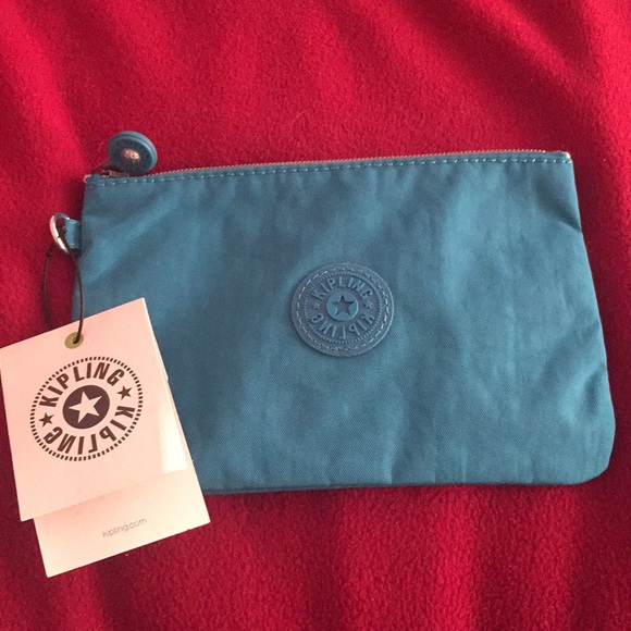 Kipling | Bags | Kipling Blue Large Pouch W Rainbow Zipper | Poshmark